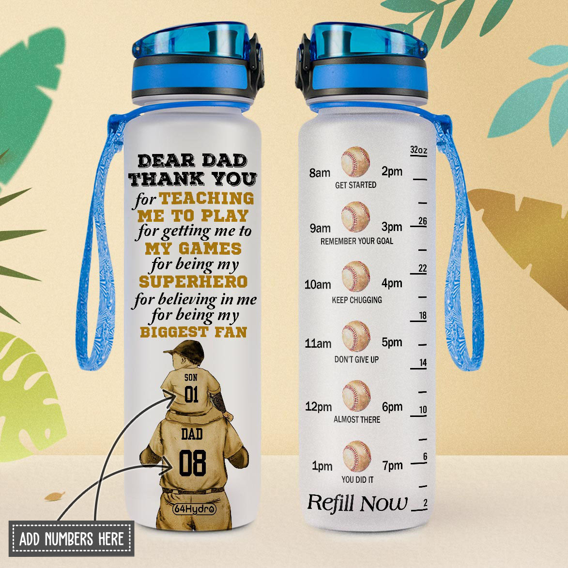 Baseball Daddy With His Son HHRZ09080267LY Water Tracker Bottle – 64Hydro