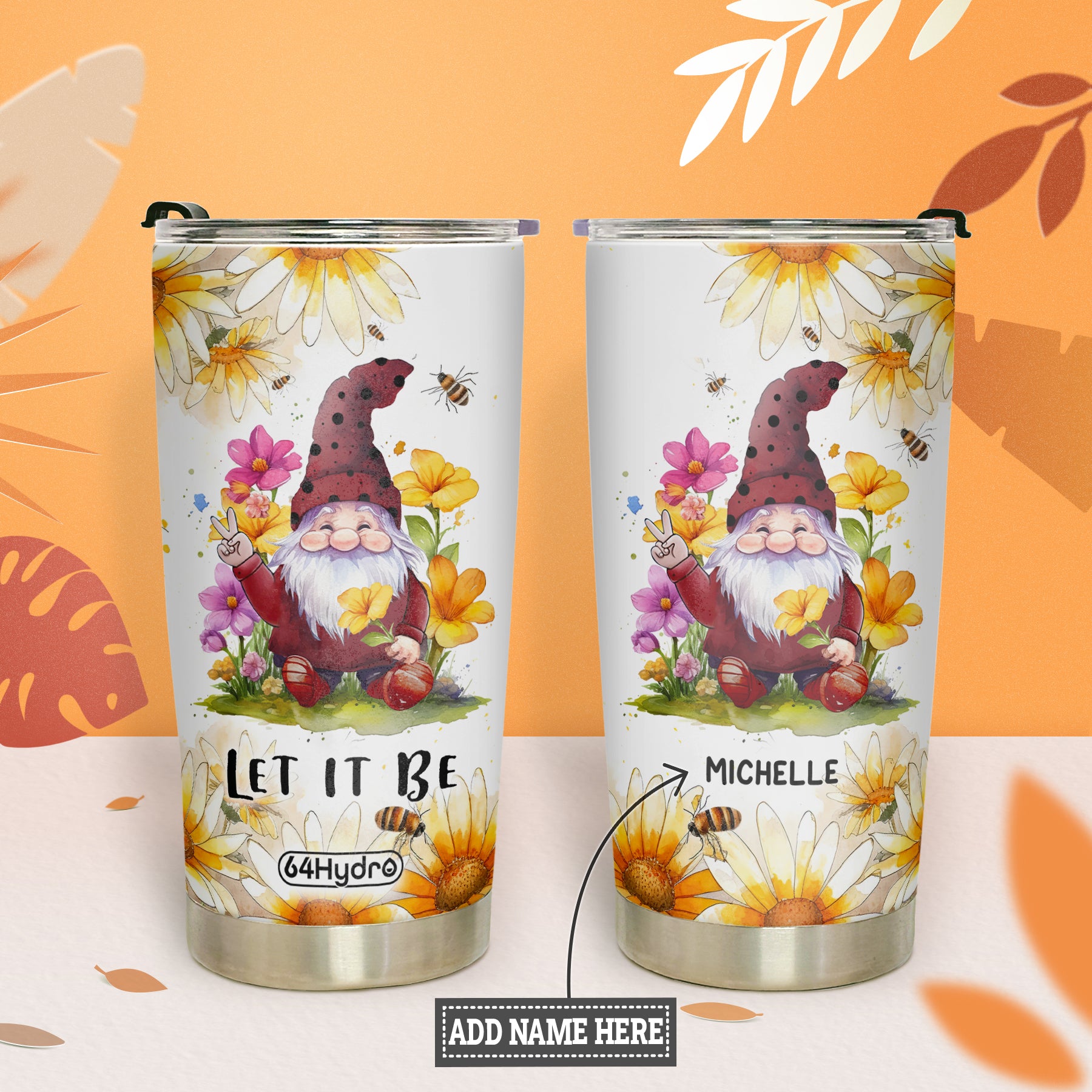 Gnome Daisy Let It Be HHLZ270623142 Stainless Steel Tumbler – 64Hydro