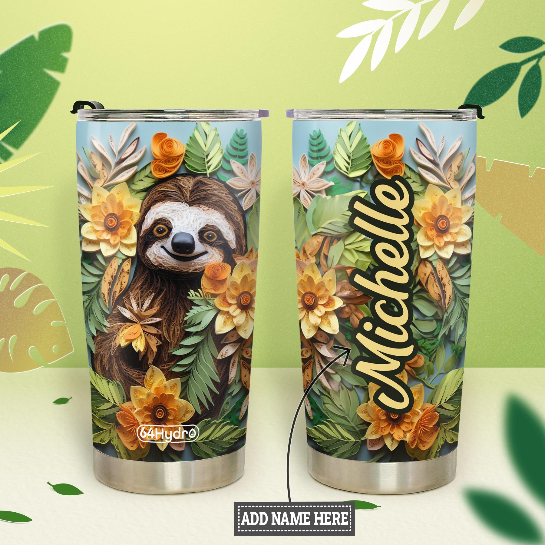 Sloth Quilling Art HTRZ18091603BA Stainless Steel Tumbler – 64Hydro